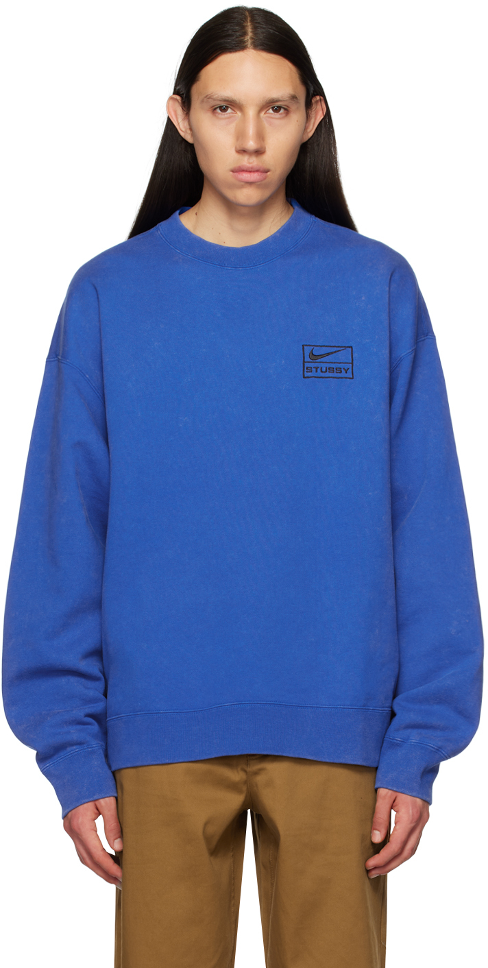 Nike Blue StüSsy Edition Acid-Washed Sweatshirt In Game Royal